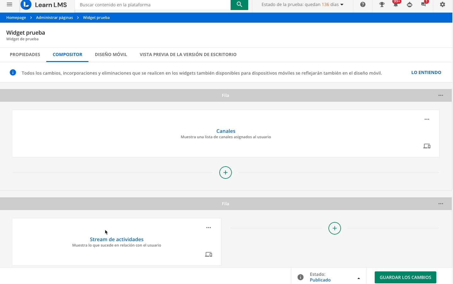 Creación y gestión de páginas de widgets – Docebo Help & Support