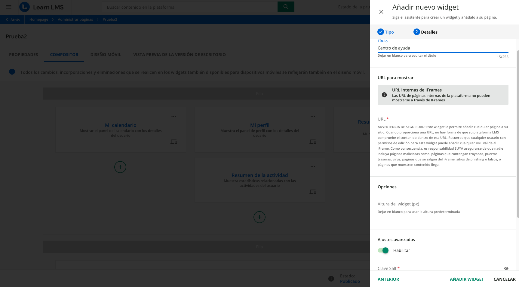 Lista de widgets para las páginas de widgets personalizadas – Docebo ...