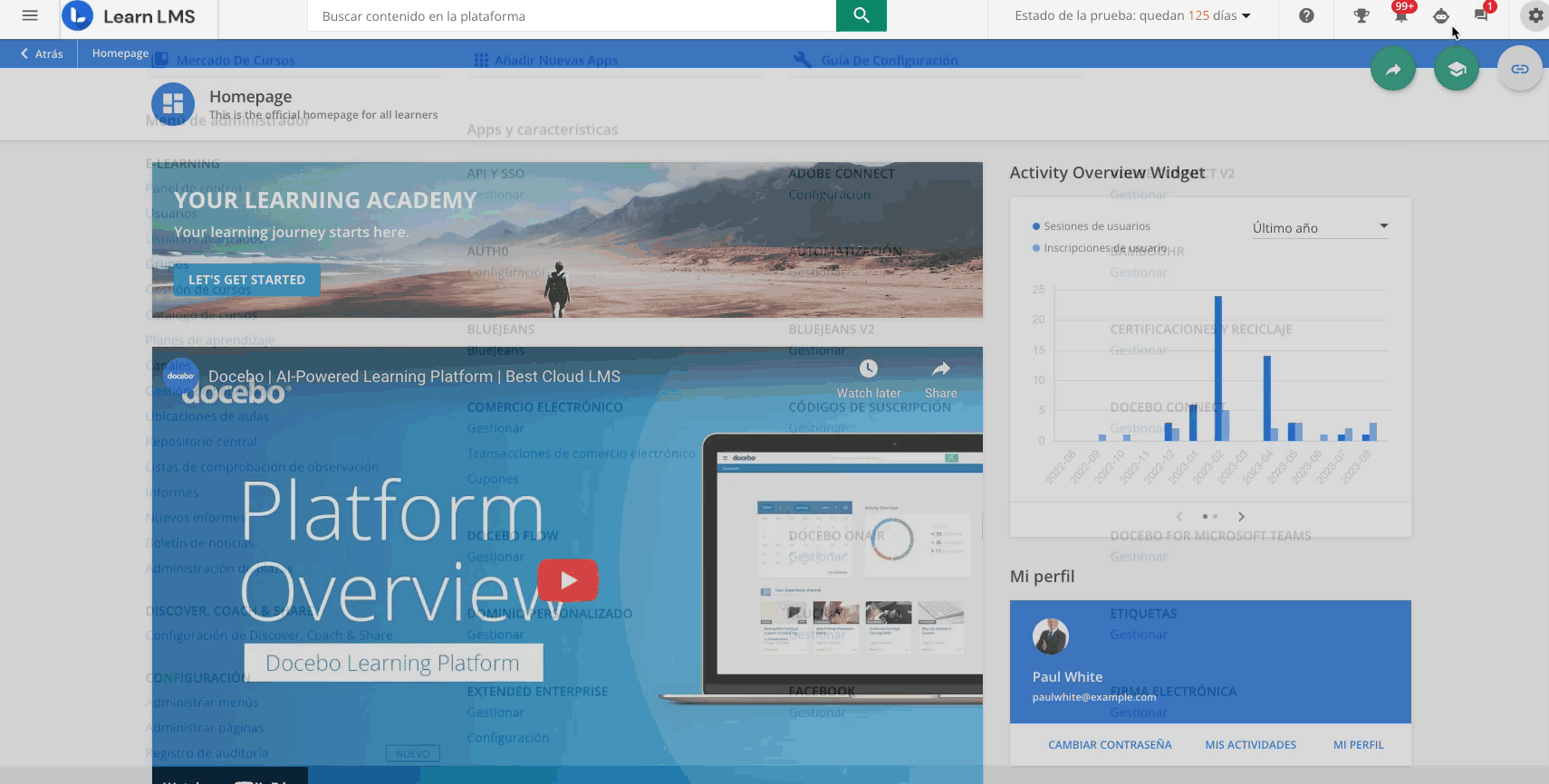 Introducción a las páginas y menús – Docebo Help & Support