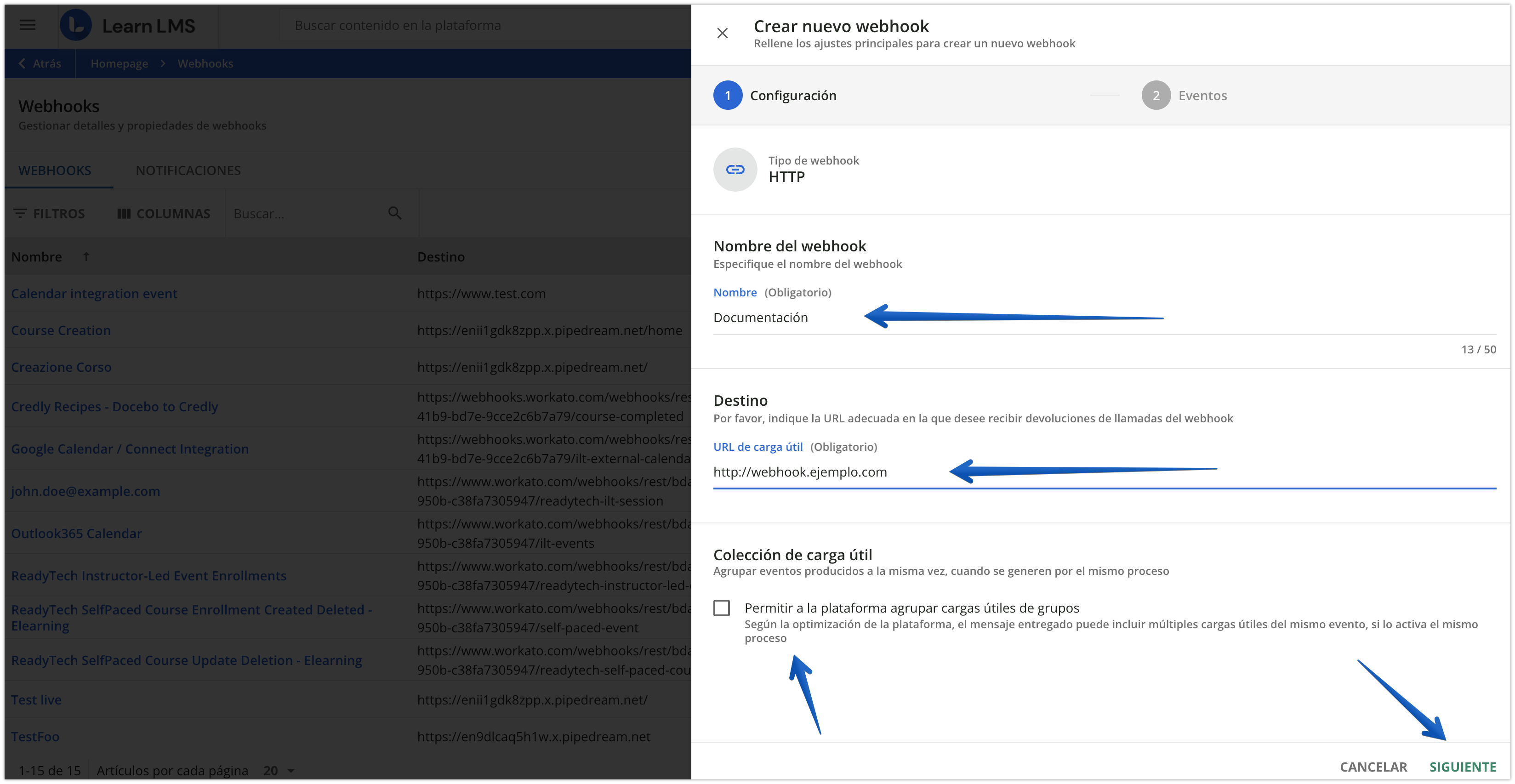 Creación y gestión de webhooks – Docebo Help & Support
