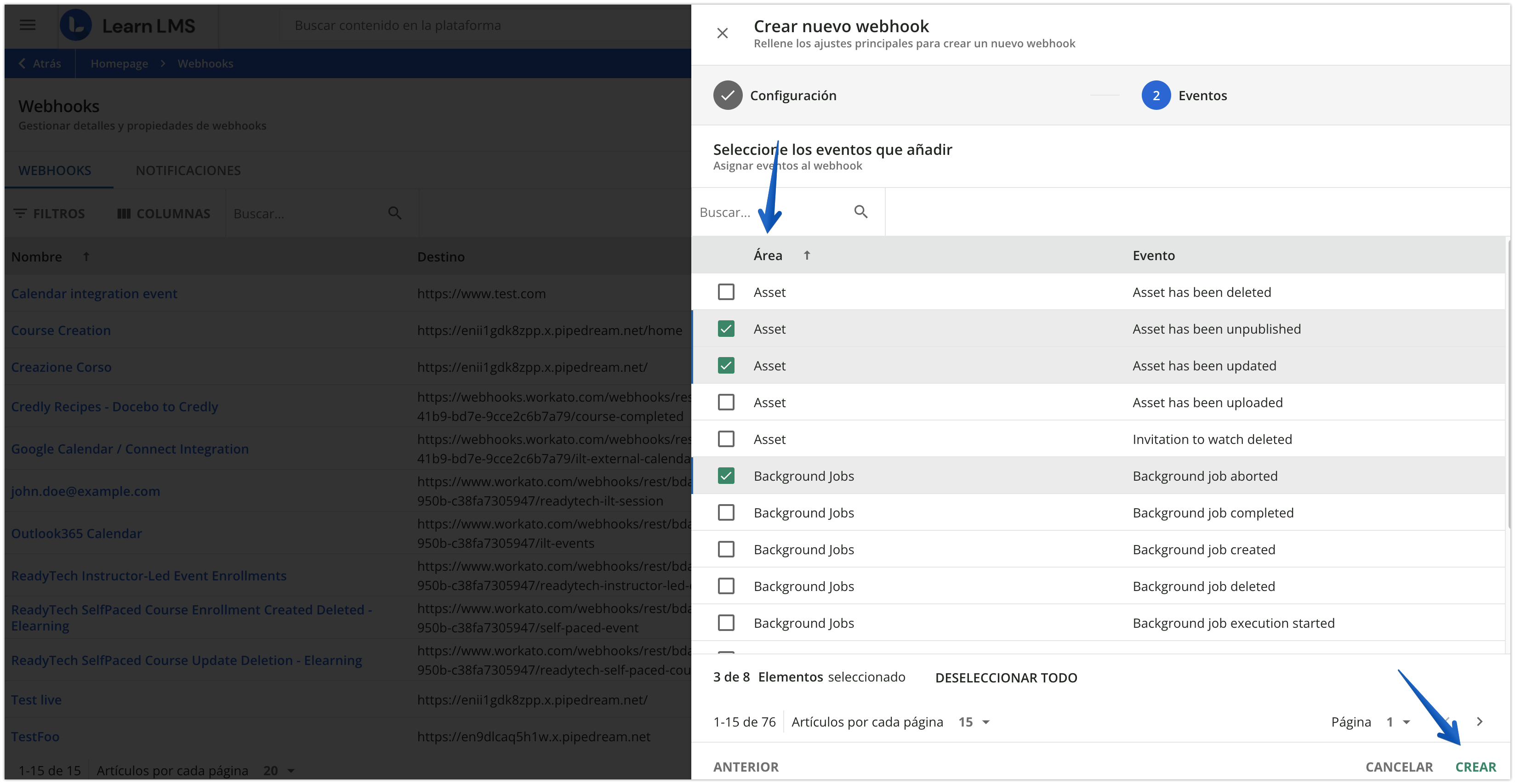 Creación y gestión de webhooks – Docebo Help & Support