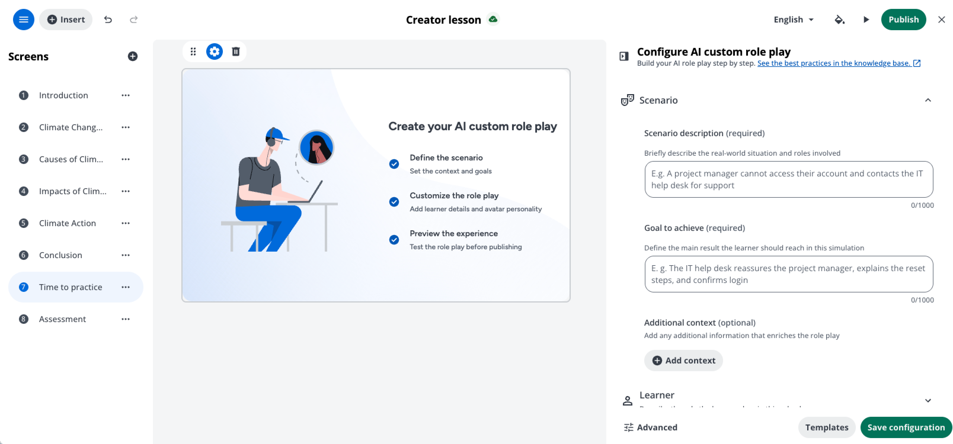 Uso del coaching virtual con IA en Creator – Docebo Help & Support
