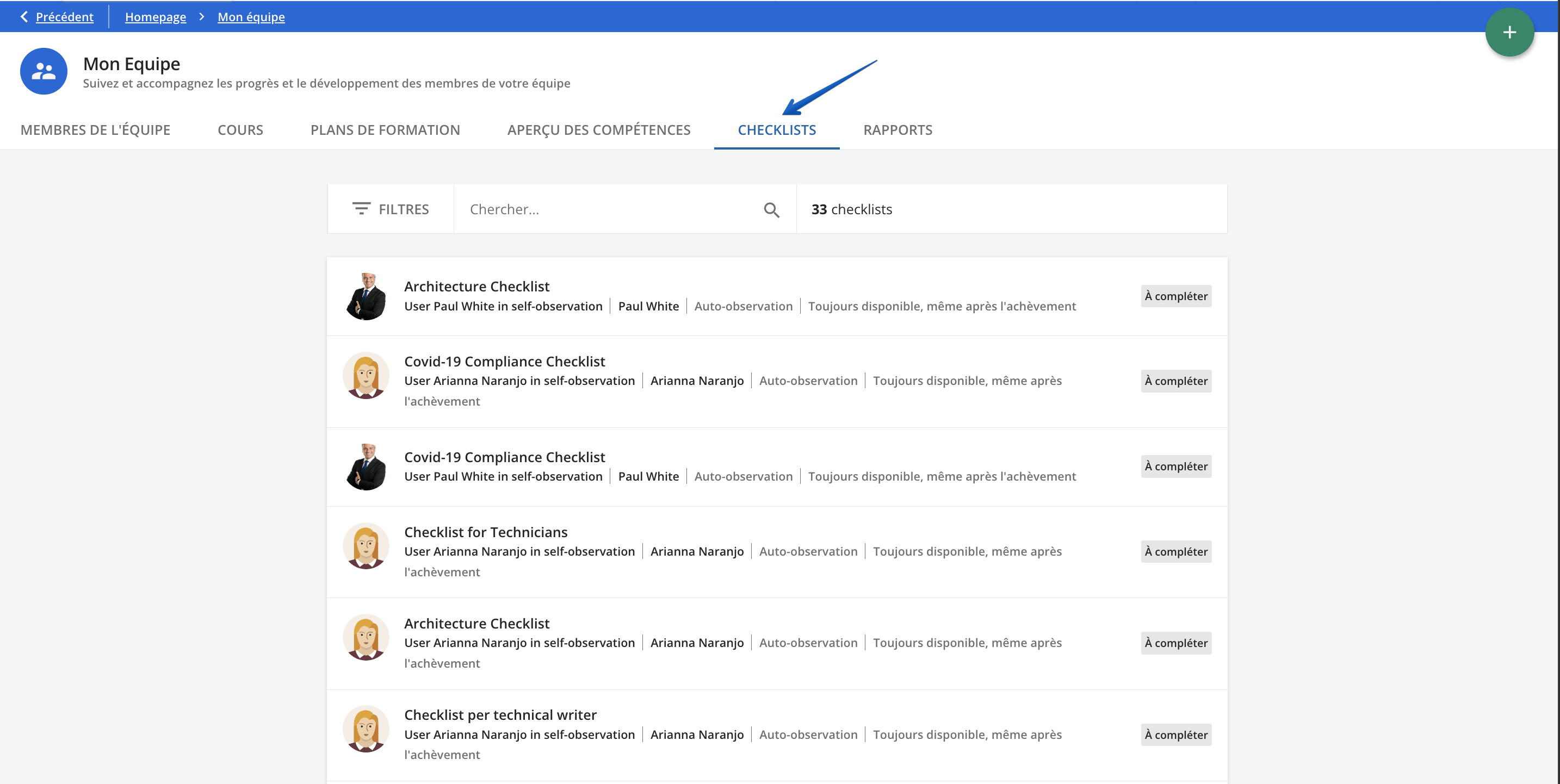 Remplir des checklists d’observation en tant que manager – Docebo Help & Support