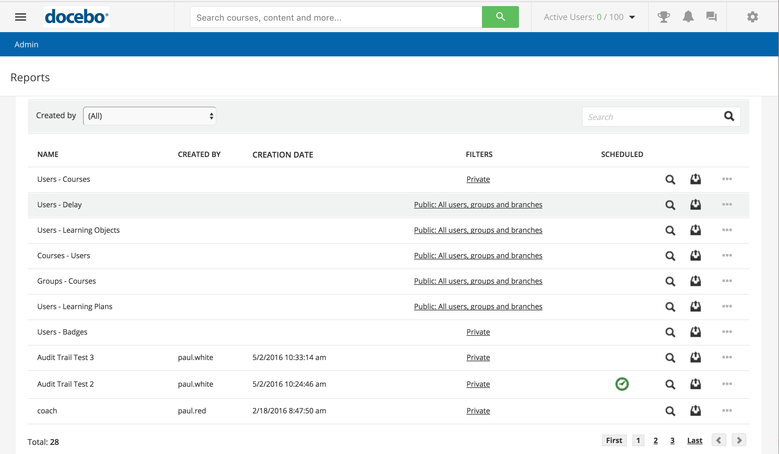Managing Standard Reports Docebo Help Support