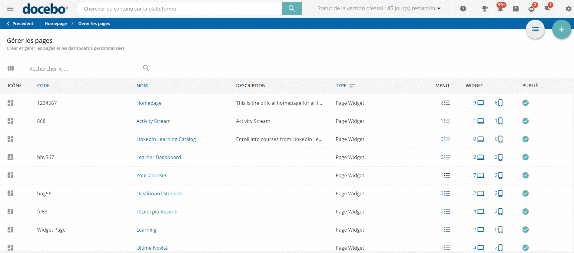Introduction aux pages et menus – Docebo Help & Support